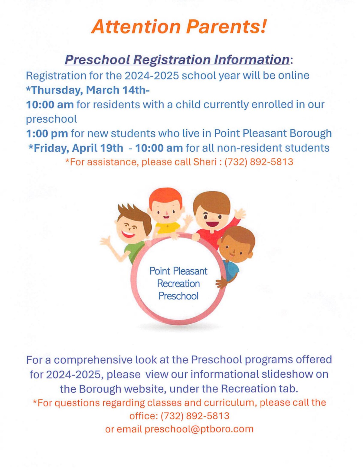 Preschool Policies and Rules - Borough of Point Pleasant